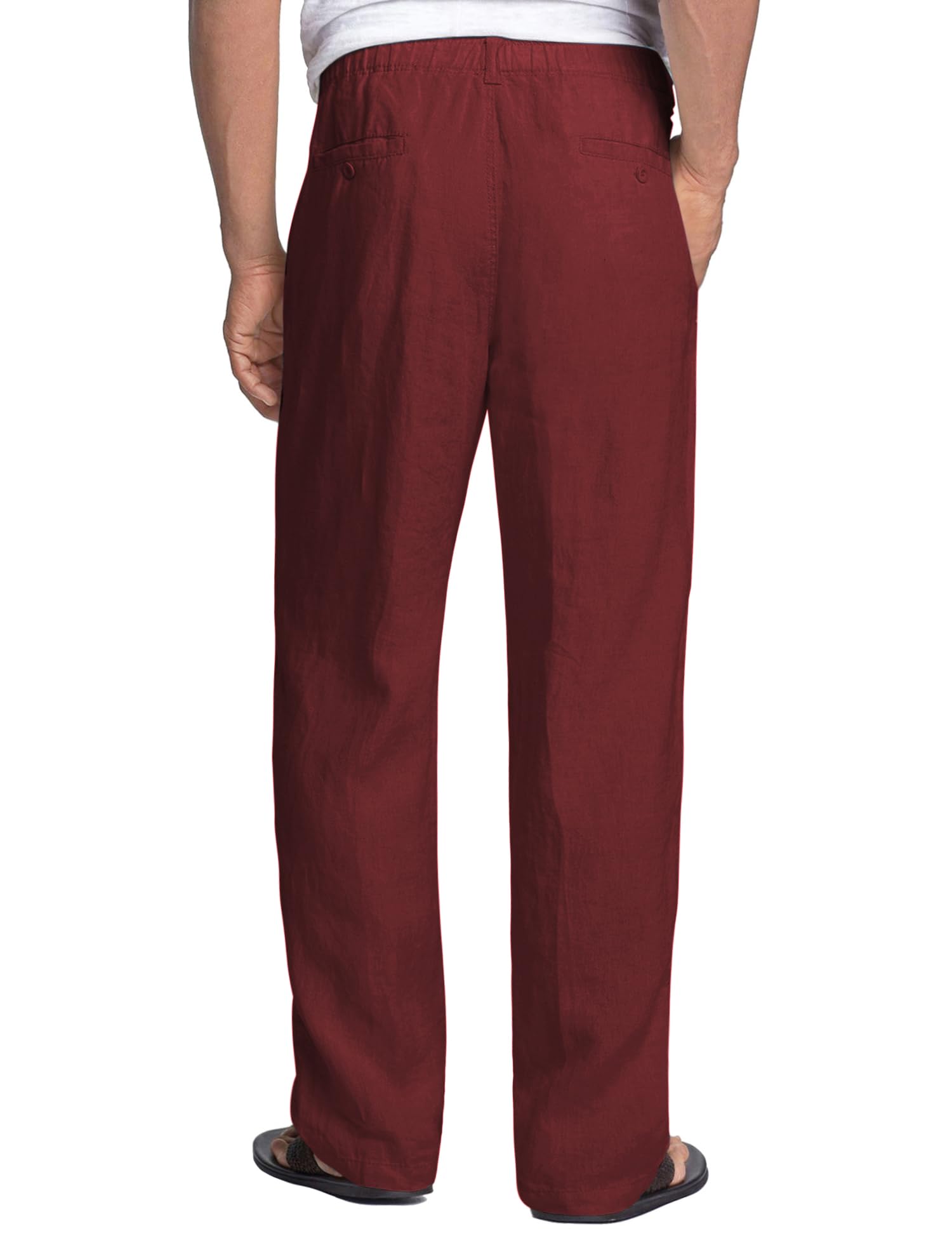 COOFANDY Light Pants for Men Summer Elastic Waist Casual Beach Slacks Linen Blend Trousers (Wine Red, XXXL)