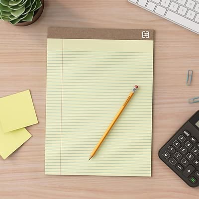 Staples 100% Recycled 8-1/2" x 11 3/4", Canary, Perforated Notepads, Narrow Ruled, 12/Pack