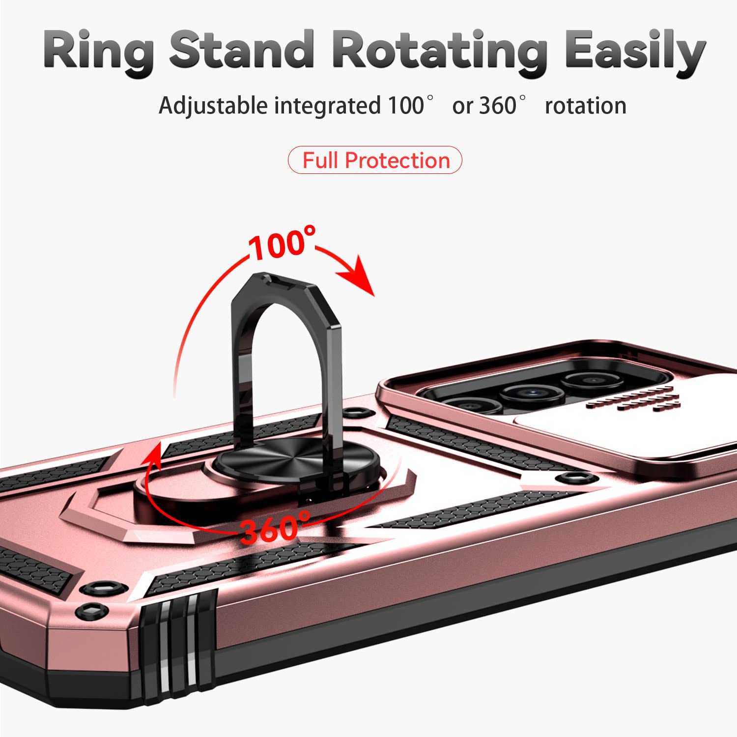 Suyomo for for Samsung Galaxy A54 5G Case with HD Screen Protector [2PCS],Samsung A54 5G Case with Camera Cover + 360 Rotatable Stand Kickstand,Military Grade Heavy Duty Sturdy Case (Rose Gold)