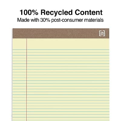 Staples 100% Recycled 8-1/2" x 11 3/4", Canary, Perforated Notepads, Narrow Ruled, 12/Pack