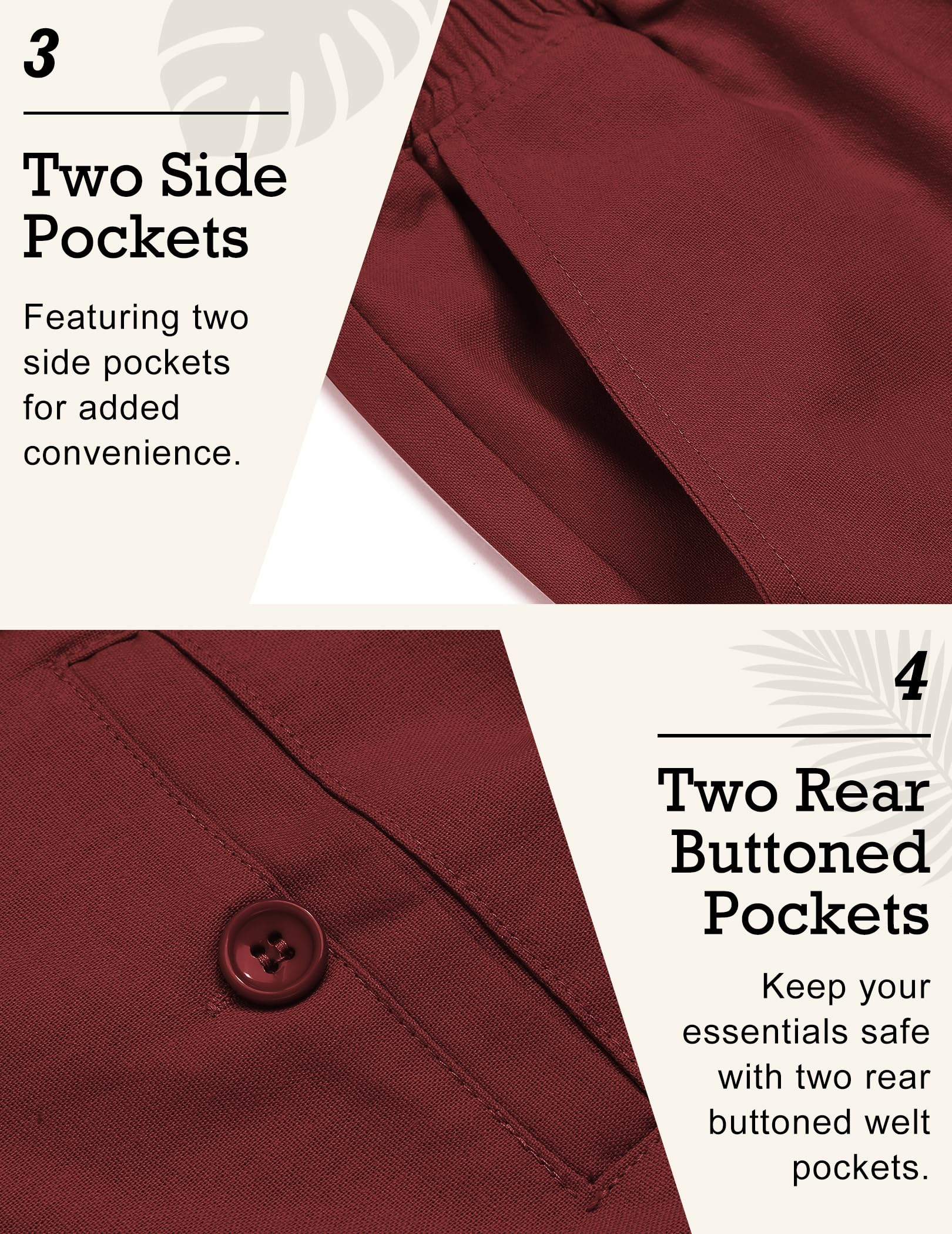 COOFANDY Light Pants for Men Summer Elastic Waist Casual Beach Slacks Linen Blend Trousers (Wine Red, XXXL)