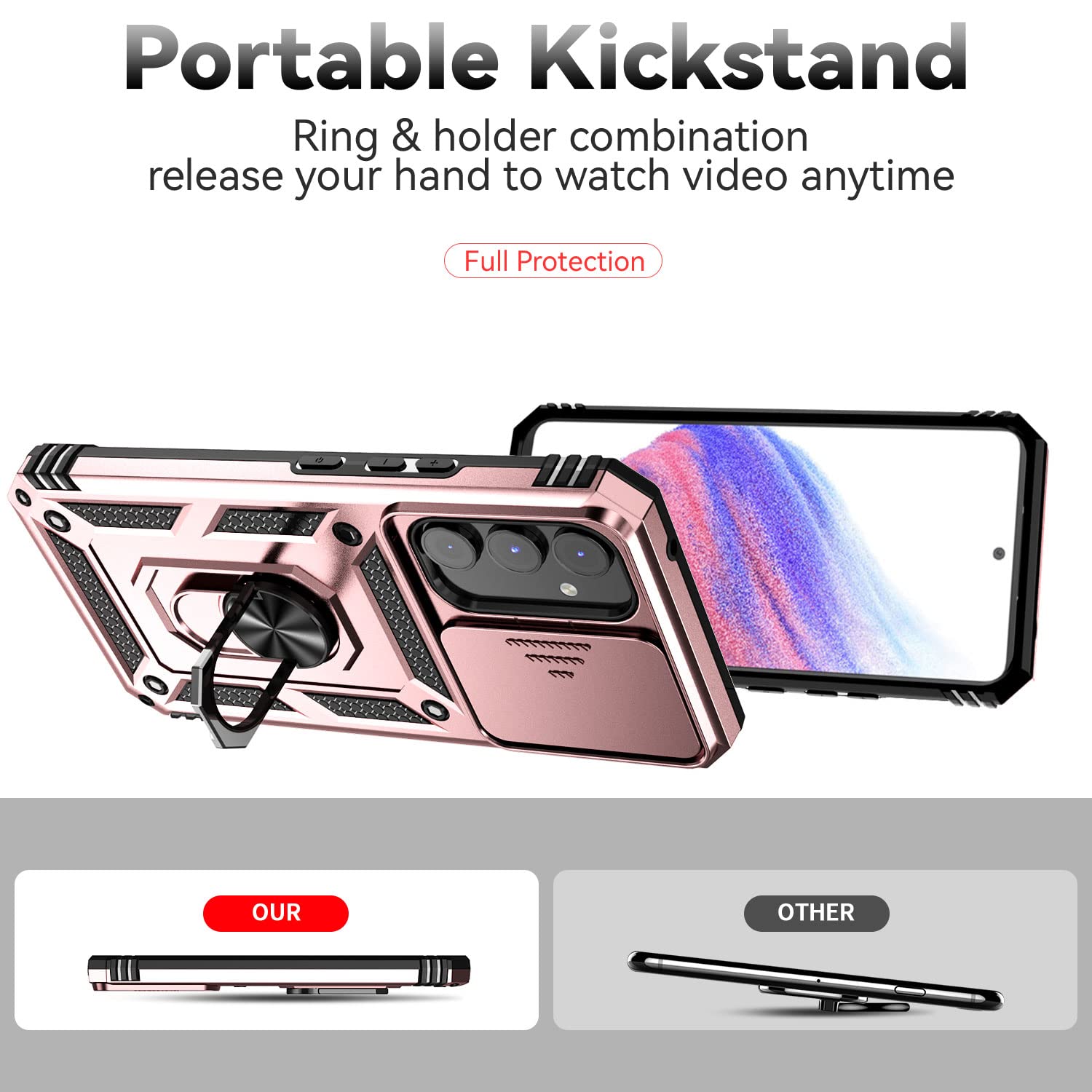 Suyomo for for Samsung Galaxy A54 5G Case with HD Screen Protector [2PCS],Samsung A54 5G Case with Camera Cover + 360 Rotatable Stand Kickstand,Military Grade Heavy Duty Sturdy Case (Rose Gold)