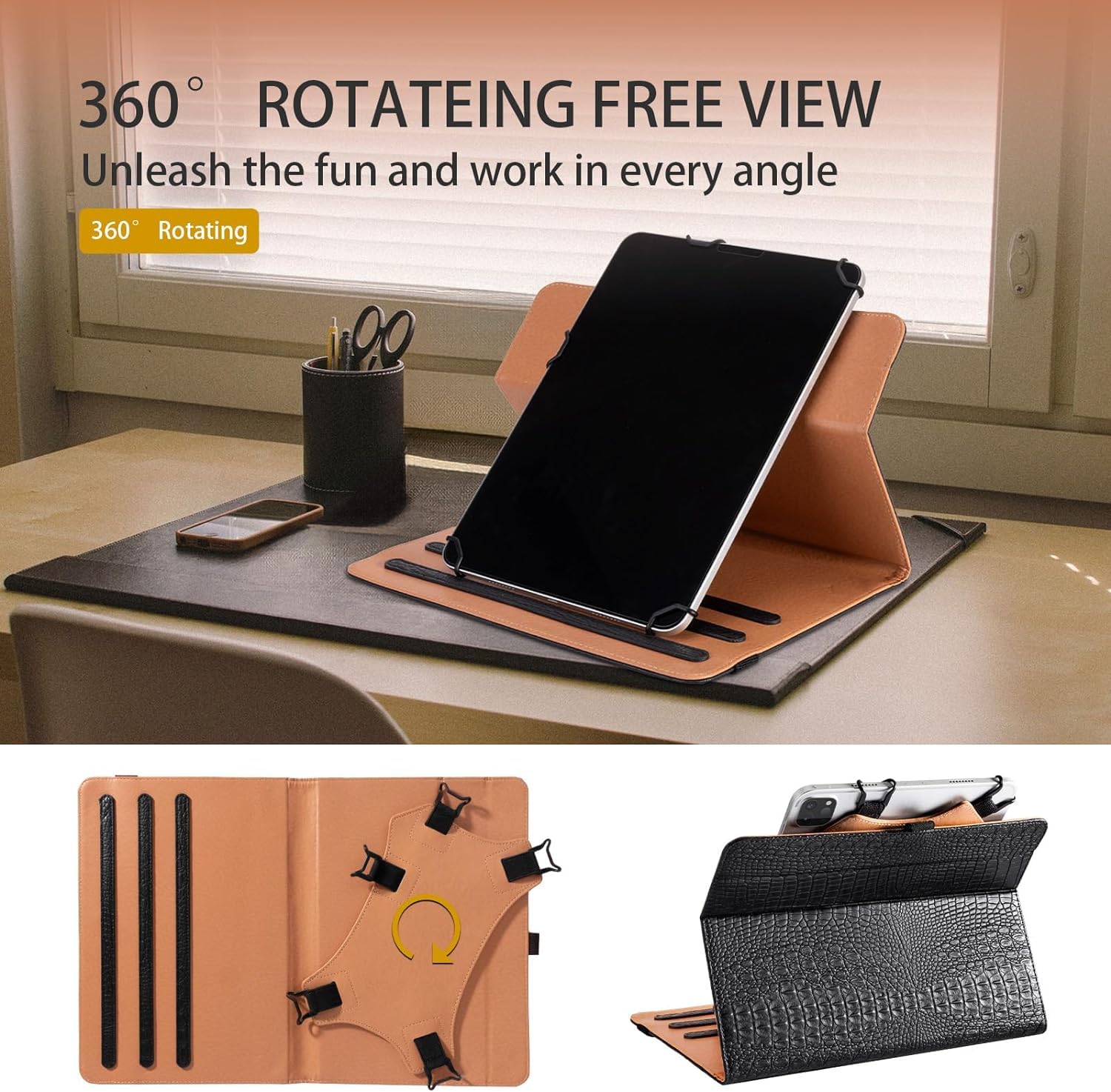 PHARRI 10.1 Tablet case, 10 inch Tablet Case,360 Degree Rotating Universal Tablet Case for 9.7-11 Inch Tablets, Protective Case Cover (Black)