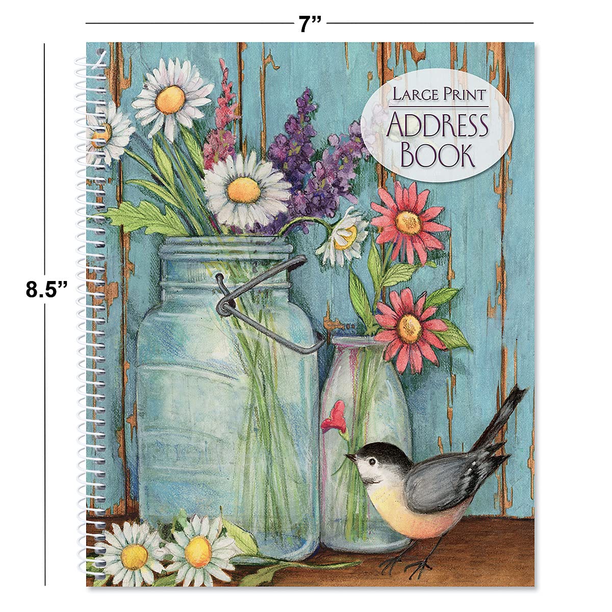 Large Print Jar Address Book by Susan Winget - Large Print Address Book, 56 Pages, Big 7 inch by 8-1/2 inch, Spiral-Bound, Easy Reading Legible Print Forms