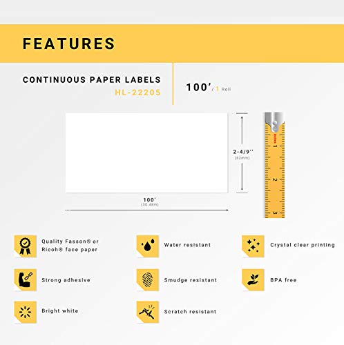 HOUSELABELS Compatible with DK-2205 Replacement Roll for Brother QL Label Printers; Continuous Length Labels; 2-4/9" x 100 feet (62mm*30.48m) - 50 Rolls