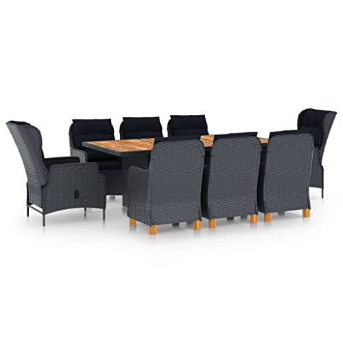 vidaXL Patio Dining Set with Cushions 9 Pieces Garden Balcony Backyard Terrace Dinner Dinette Table Chairs Outdoor Furniture Poly Rattan Dark Gray