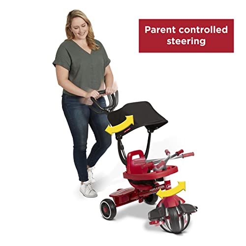 Radio Flyer Pedal & Push 4-in-1 Stroll ' N TrikeĀ®, Red Tricycle, for Toddlers Ages 1-5 (Amazon Exclusive), Toddler Bike