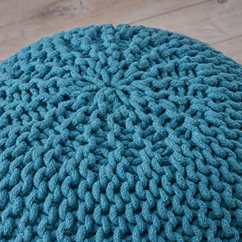GDFStudio Poona Handcrafted Modern Cotton Pouf, Aqua