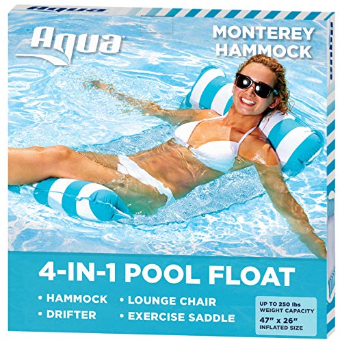 Aqua Original 4-in-1 Monterey Hammock Pool Float & Water Hammock – Multi-Purpose, Inflatable Pool Floats for Adults – Patented Thick, Non-Stick PVC Material – Light Blue