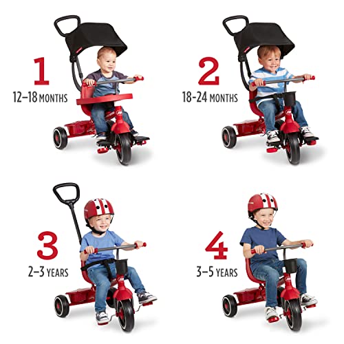 Radio Flyer Pedal & Push 4-in-1 Stroll ' N TrikeĀ®, Red Tricycle, for Toddlers Ages 1-5 (Amazon Exclusive), Toddler Bike