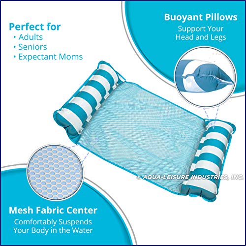 Aqua Original 4-in-1 Monterey Hammock Pool Float & Water Hammock – Multi-Purpose, Inflatable Pool Floats for Adults – Patented Thick, Non-Stick PVC Material – Light Blue