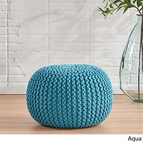 GDFStudio Poona Handcrafted Modern Cotton Pouf, Aqua