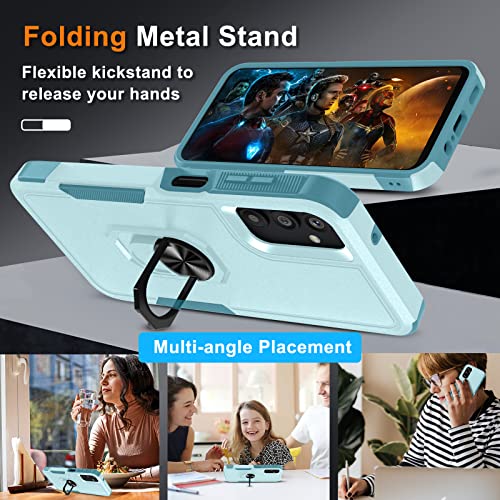 RMOCR for Samsung Galaxy A14 5G Case, Rotatable Magnetic Kickstand Ring Holder, Military Protective Phone Cover with Tempered Glass Screen Protector and Camera Lens Cover, Mint Green