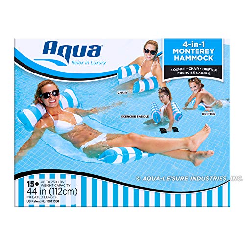 Aqua Original 4-in-1 Monterey Hammock Pool Float & Water Hammock – Multi-Purpose, Inflatable Pool Floats for Adults – Patented Thick, Non-Stick PVC Material – Light Blue