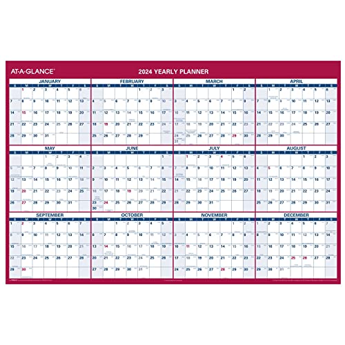 AT-A-GLANCE 2024 Monthly Erasable Calendar, Dry Erase Wall Planner, 48" x 32", Extra Large, Vertical/Horizontal, Reversible (PM3262824)