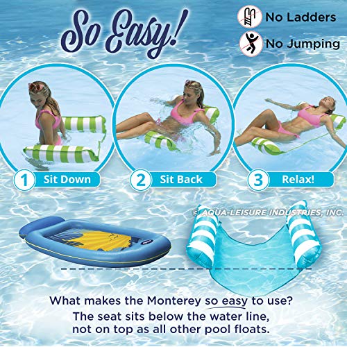 Aqua Original 4-in-1 Monterey Hammock Pool Float & Water Hammock – Multi-Purpose, Inflatable Pool Floats for Adults – Patented Thick, Non-Stick PVC Material – Light Blue
