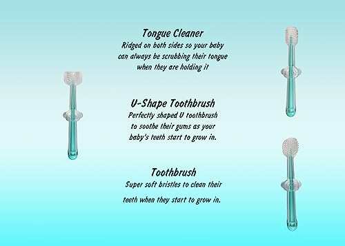 LunaSly Baby 3-Piece Oral Care Set Silicone Tongue Cleaner, Gum Messaging, and Toothbrush Toddler (Teal)