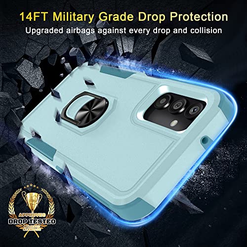 RMOCR for Samsung Galaxy A14 5G Case, Rotatable Magnetic Kickstand Ring Holder, Military Protective Phone Cover with Tempered Glass Screen Protector and Camera Lens Cover, Mint Green