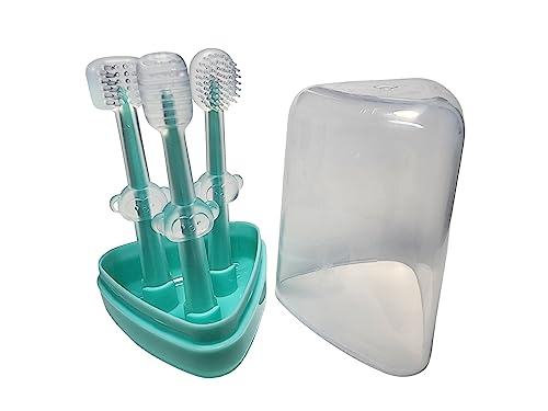 LunaSly Baby 3-Piece Oral Care Set Silicone Tongue Cleaner, Gum Messaging, and Toothbrush Toddler (Teal)