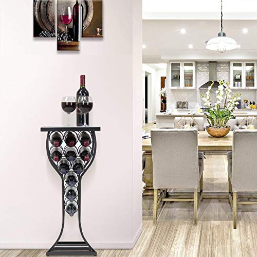 Sorbus Wine Rack Console for Home Bar - Mini Wine Stand with Faux White Marble Table Top - Durable Metal Freestanding Wine Storage Cabinet Shelf - Wine Racks Free Standing Floor Holds 11 Wine Bottles