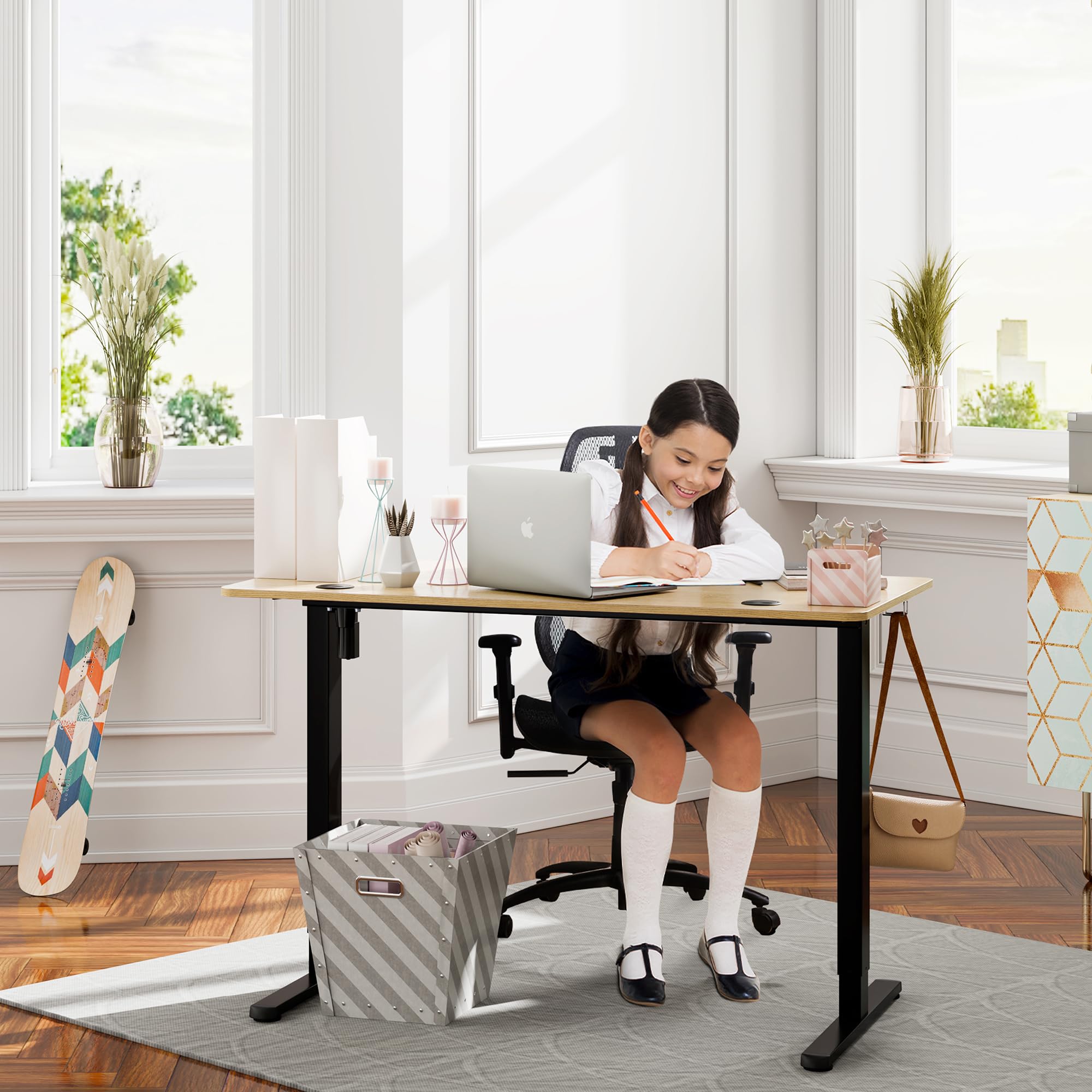 Meilocar Height Adjustable Electric Standing Desk, Sit Stand Computer Desk with Memory Controller, Home Office Desk Computer Workstation 48" x 24" Tabletop (White Top + White Frame)