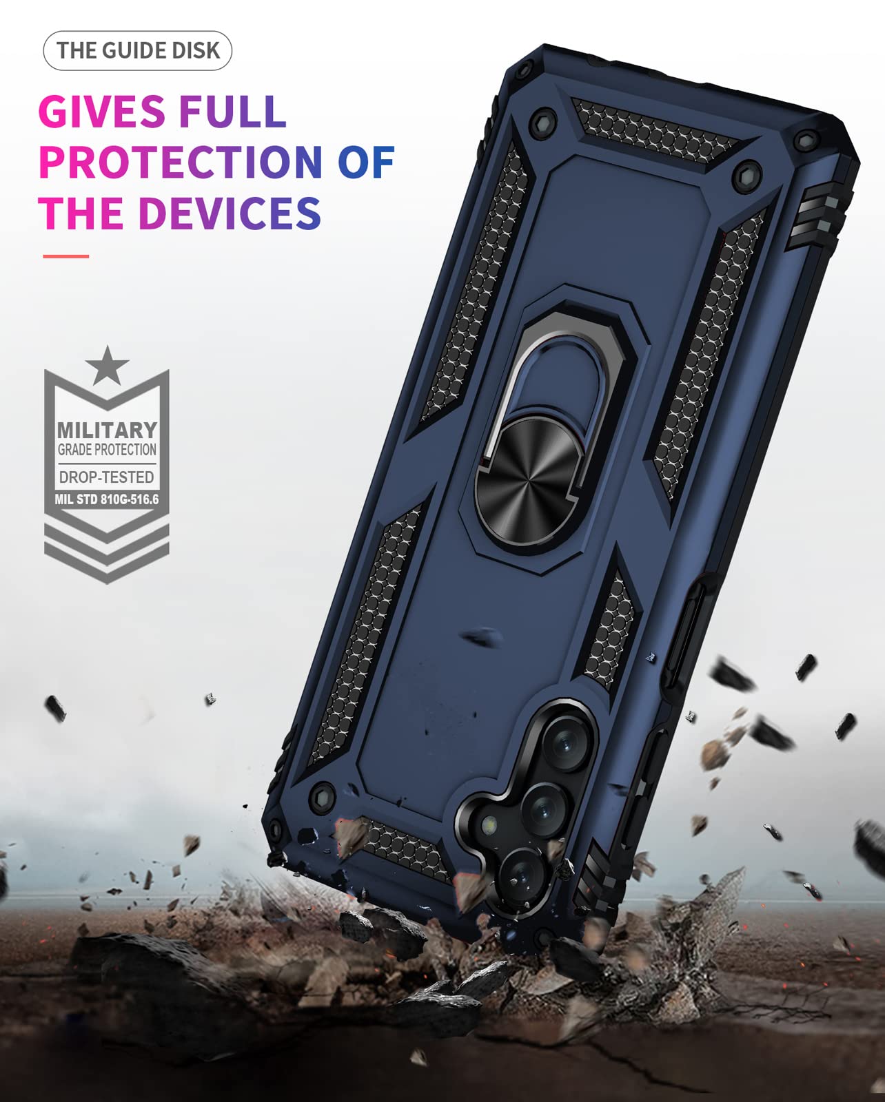 SKTGSLAMY for Galaxy A13 5G Phone Case,with Screen Protector,[Military Grade] 16ft. Drop Tested Cover with Magnetic Kickstand Protective Case for Galaxy A13 5G (Blue)