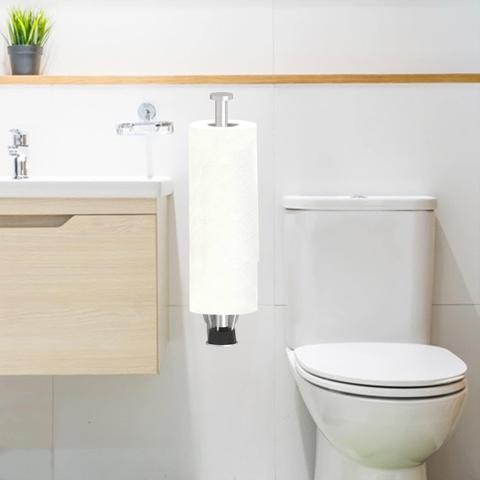 Paper Towel Holder Under Cabinet Brushed Nickel Wall Mount Paper Towel Holder with Damping Single Hand Operable, Under Counter Paper Towel Racks with Self-Adhesive and Screw for Kitchen Bathroom