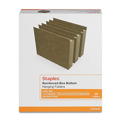 Staples 418376 Hanging File Folders Bx Bottom 3-Inch Expansion Letter Gn 25/Bx