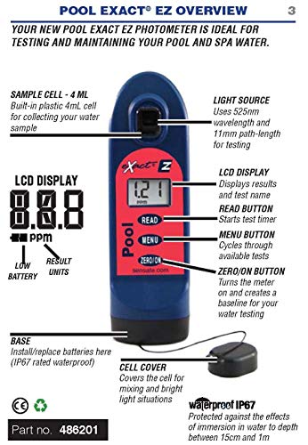 486201-K Exact® Pool EZ Photometer Starter Kit | 10 Parameters - F/C/T Chlorine, pH, Alkalinity, Calcium, Cyanuric, Copper, Salt, & Phosphate | 25 Tests Ea. w/o PO4, Cu, NaCl | NSF Certified