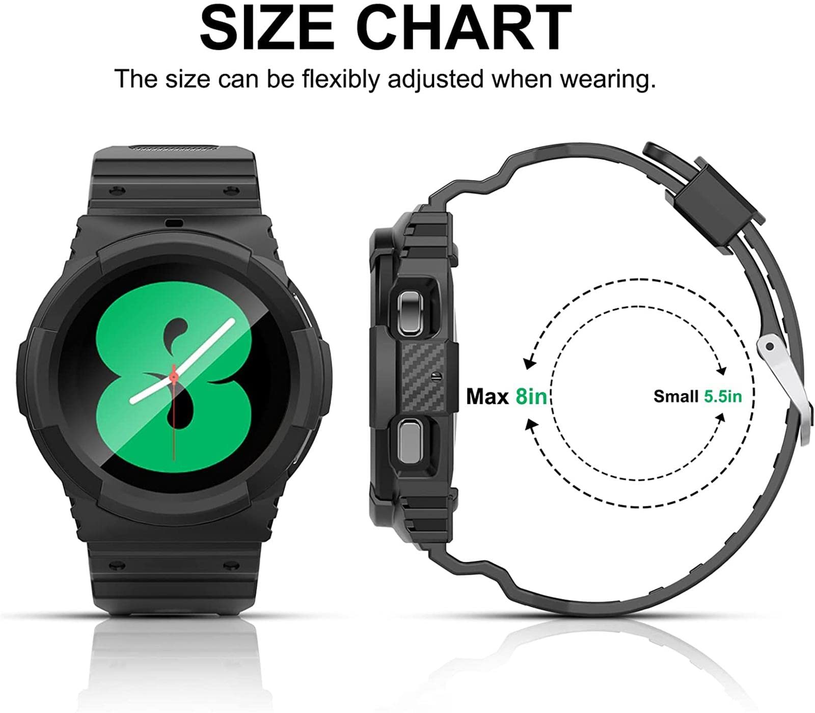 VeveXiao Rugged Case Band Compatible with Samsung Galaxy Watch 4 40mm 44mm , Replacement Strap bulid-in Bumper Cover Accessories for Men Women, Galaxy Watch 4 44mm, black