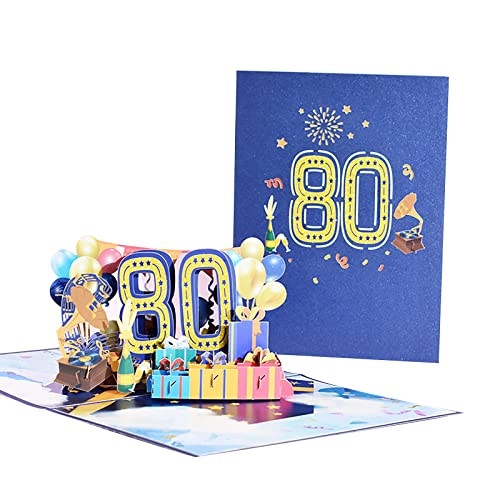 80th Greeting Birthday Cards, Pop Up Happy 80th Birthday Card for Him or Her, Cheers 80 Years Old Birthday Cards Best for Husband, Wife, Mom, Dad, Sister, Brother, Friend