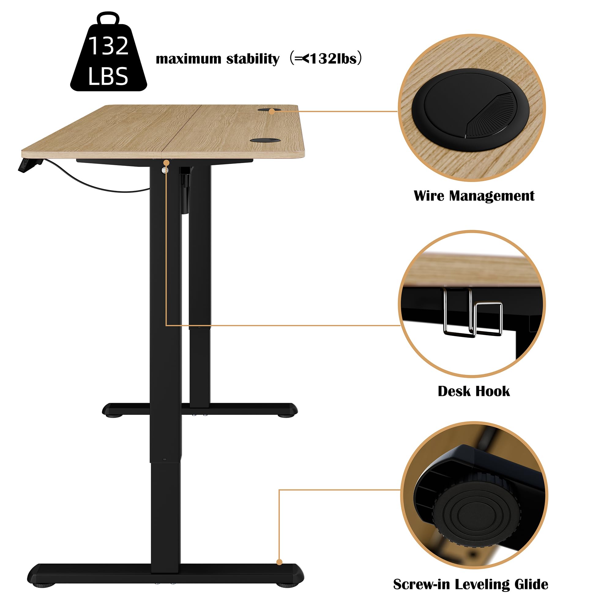 Meilocar Height Adjustable Electric Standing Desk, Sit Stand Computer Desk with Memory Controller, Home Office Desk Computer Workstation 48" x 24" Tabletop (White Top + White Frame)