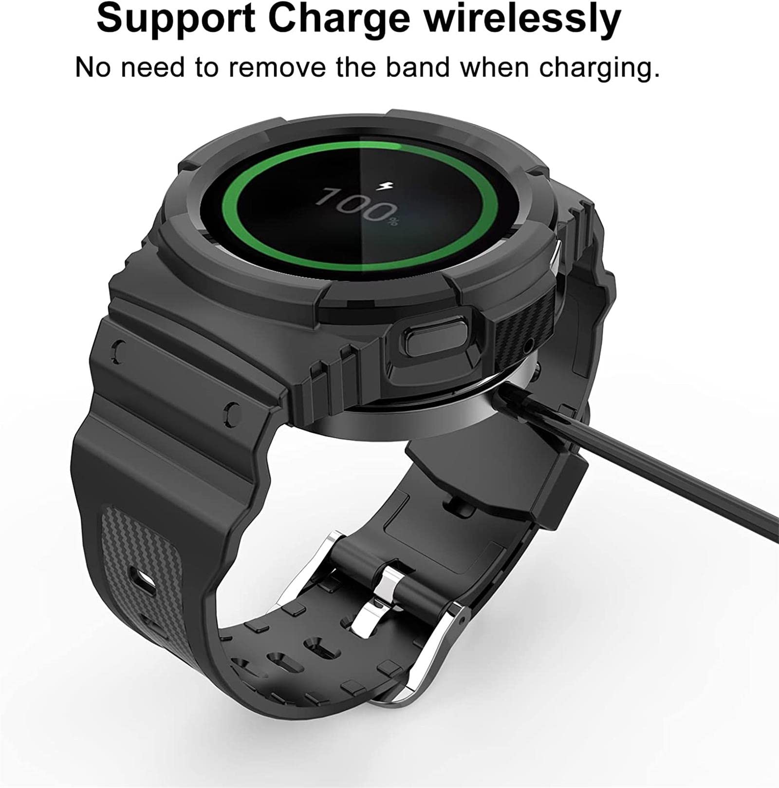 VeveXiao Rugged Case Band Compatible with Samsung Galaxy Watch 4 40mm 44mm , Replacement Strap bulid-in Bumper Cover Accessories for Men Women, Galaxy Watch 4 44mm, black