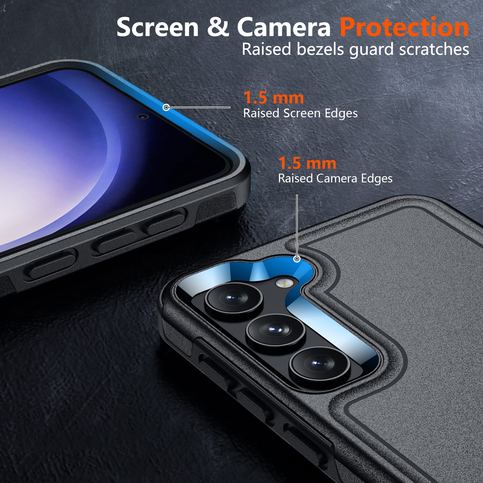 SPIDERCASE Designed for Samsung Galaxy S23 Case, [10 FT Military Grade Drop Protection], 2 Pack [Tempered Glass Screen Protector+Camera Lens Protector] Heavy Duty Shockproof Case, Black