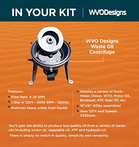 WVO Designs Waste Oil Centrifuge β Cleans Waste Vegetable Oils & Other Fluids β Extracts Dirt & Water β Processes Up to 25 Gallons/Hour