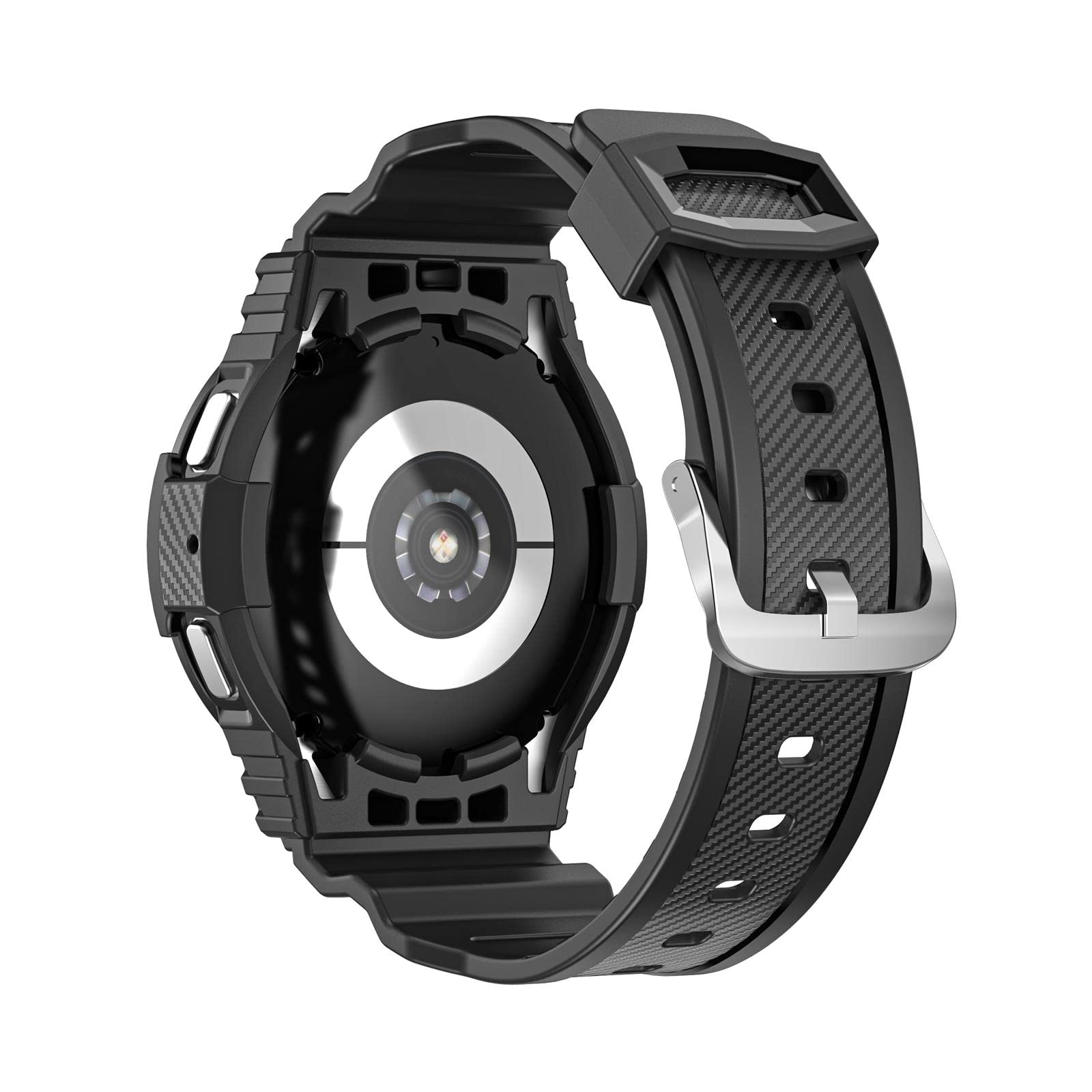 VeveXiao Rugged Case Band Compatible with Samsung Galaxy Watch 4 40mm 44mm , Replacement Strap bulid-in Bumper Cover Accessories for Men Women, Galaxy Watch 4 44mm, black