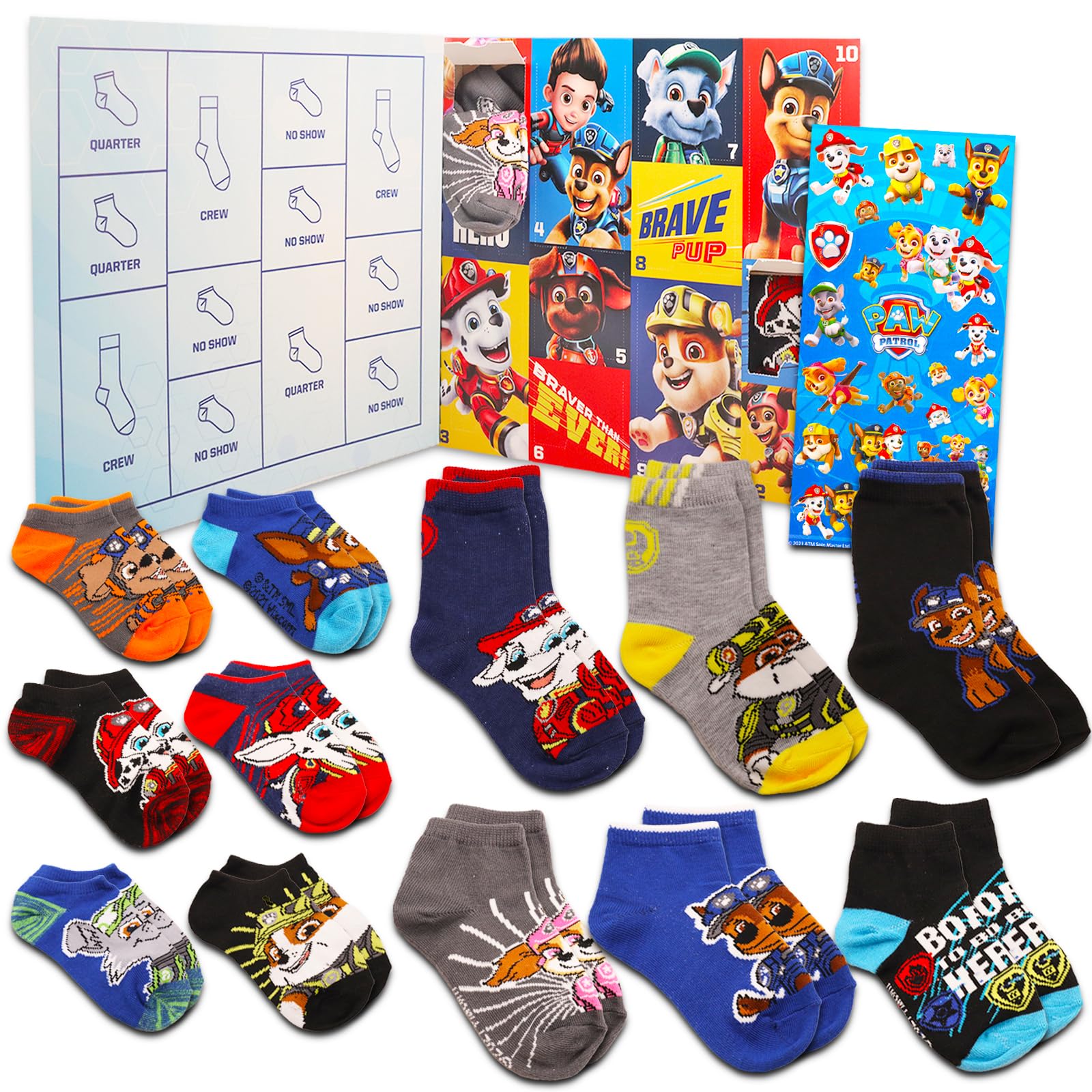 Paw Patrol Countdown to Christmas Advent Calendar Socks Set - Bundle 12 Pairs Paw Patrol Socks for Boys Size 10-4, More | Paw Patrol Sock Gift Box