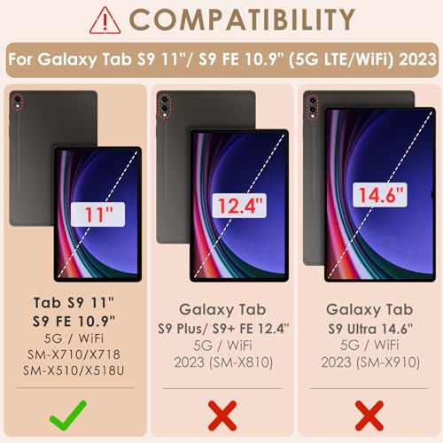 DETUOSI Leather Case for Samsung Galaxy Tab S9 11"/ S9 FE 10.9" (Wi-Fi/ 5G) 2023 Android Tablet with S Pen Holder + Silicone Back + Auto Sleep/Wake + Magnetic Closure Slim Folio Protective Book Cover