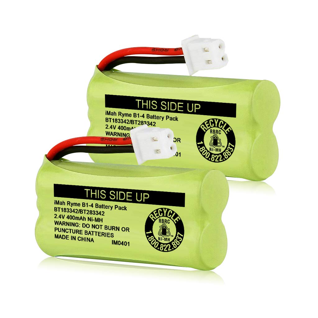 iMah BT183342/BT283342 2.4V 400mAh Ni-MH Battery Pack Compatible with AT&T VTech Cordless Phone Batteries BT166342/BT266342 BT162342/BT262342 2SN-AAA40H-S-X2, Pack of 2