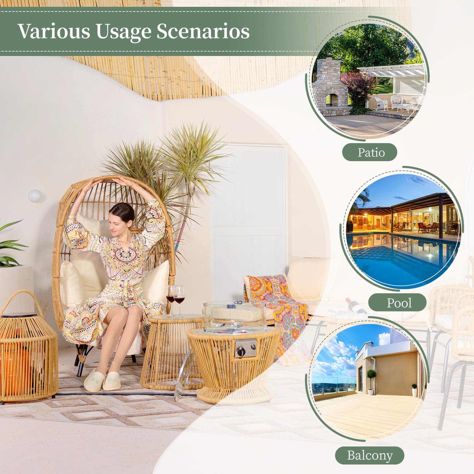RADIATA Boho Patio Furniture Sets Outdoor Conversation Wicker Bistro Sectional Sofa and Chair Sets for Backyard, Porch, Deck, Garden (9pcs)