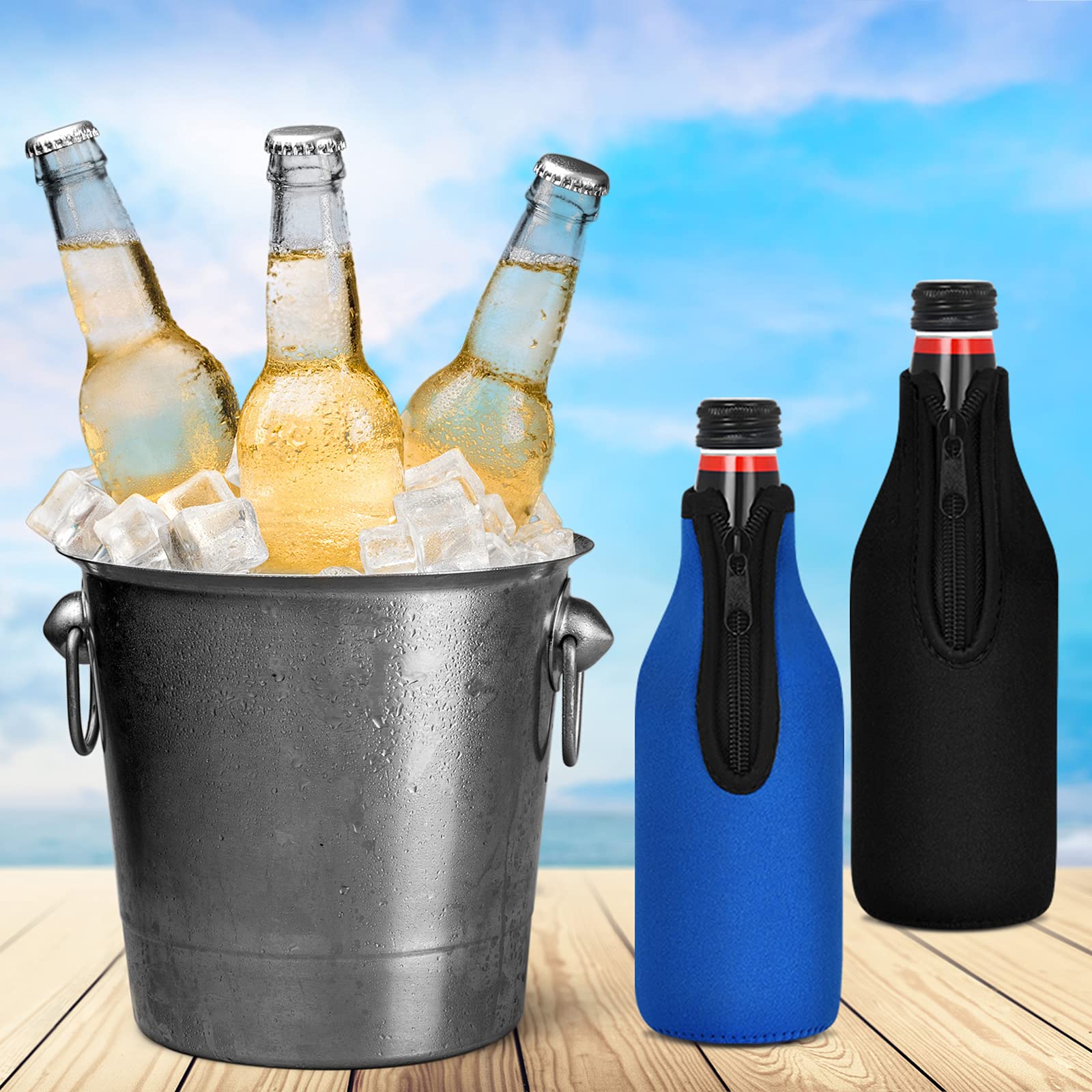 12 Pack Beer Bottle Cooler Sleeves Keep Drink Cold Zip-up Extra Thick Neoprene Insulated Sleeve Cover with Bottle Opener(12 Pack, Multi)