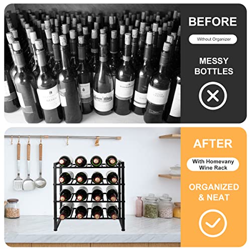 Wine Rack Freestanding 16 Bottle 4 Tier Display Storage Wine Rack for Countertop Cabinet Wine Holder Wine Shelf for Kitchen, Bar, Pantry, Wine Cellar, Basement (Metal)