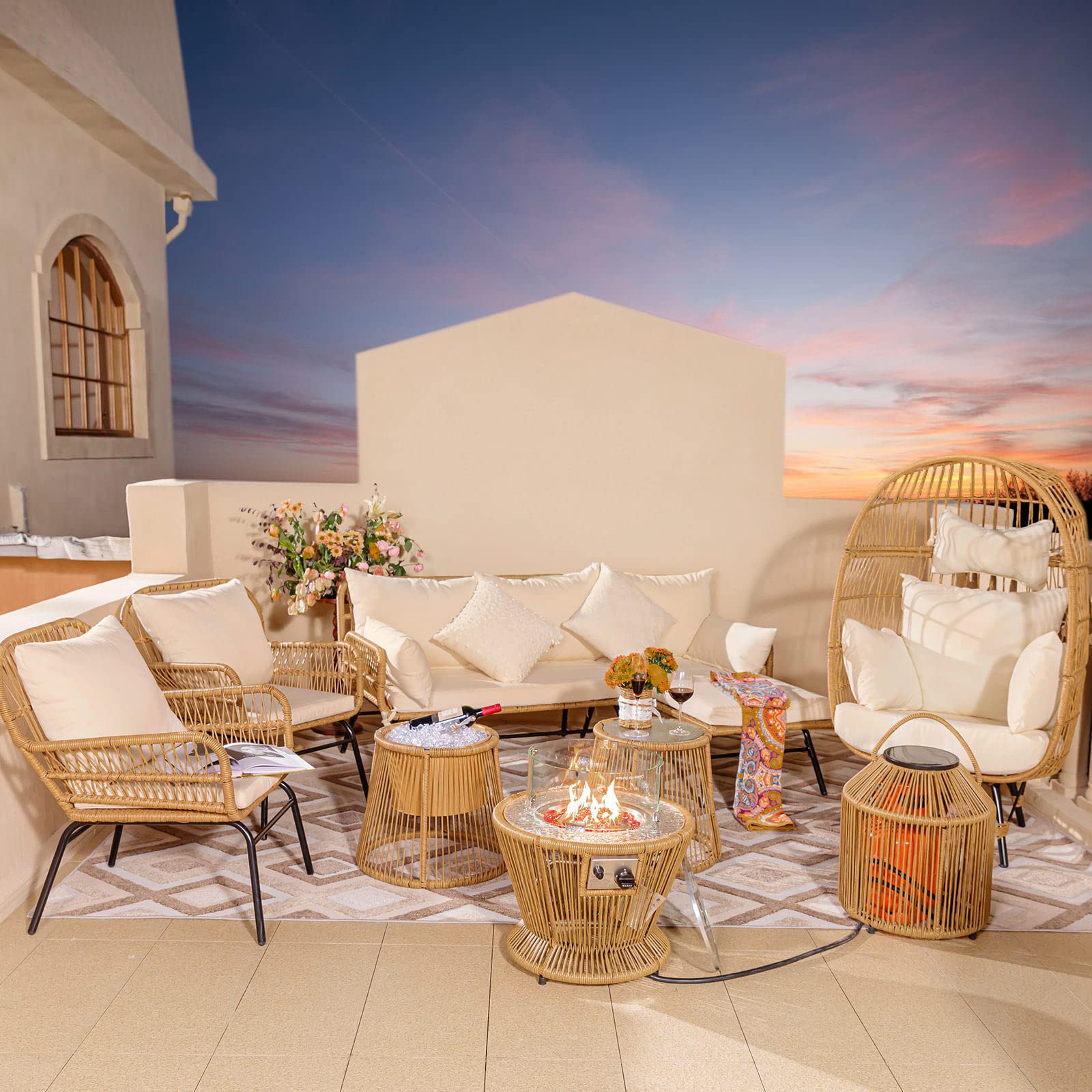 RADIATA Boho Patio Furniture Sets Outdoor Conversation Wicker Bistro Sectional Sofa and Chair Sets for Backyard, Porch, Deck, Garden (9pcs)
