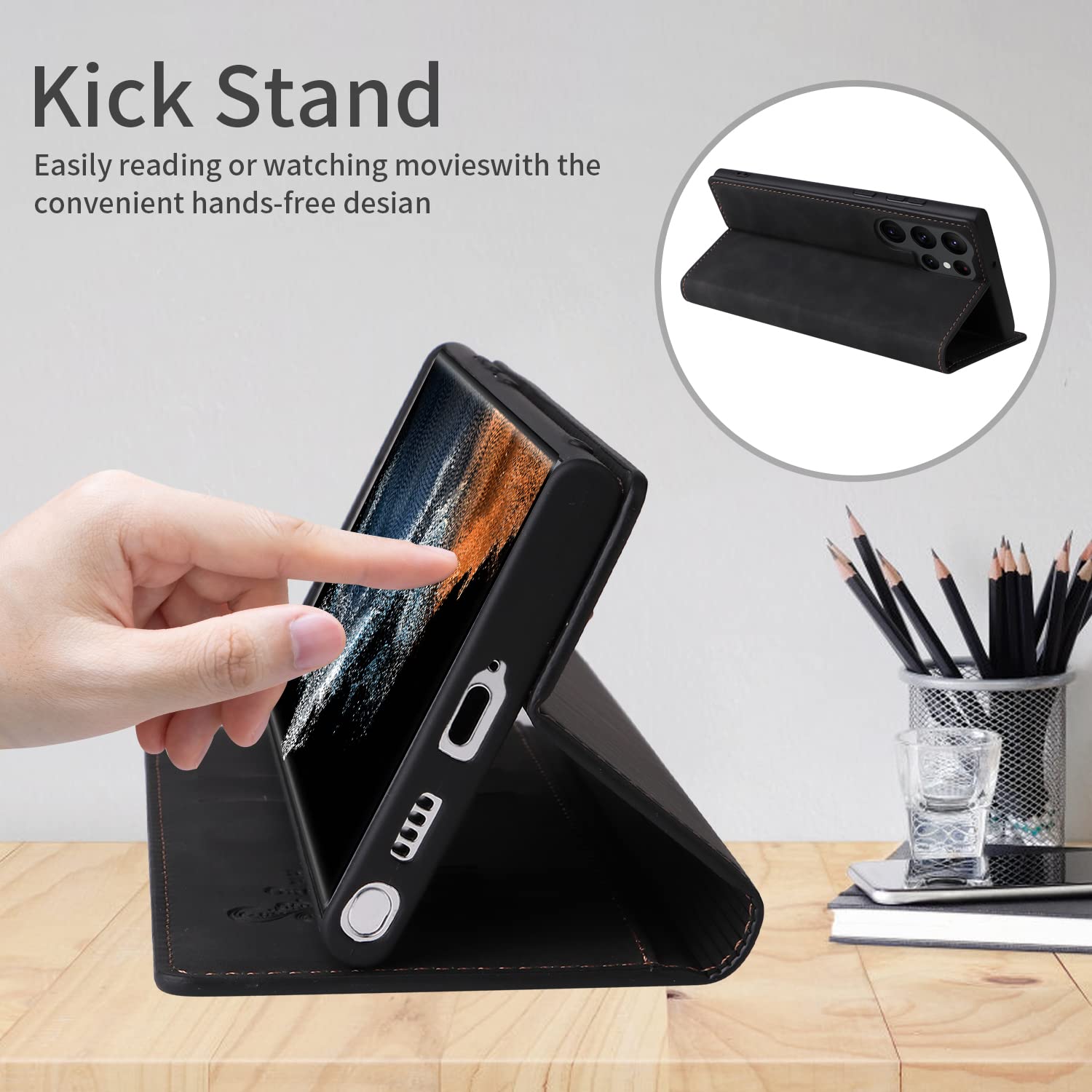 ZZXX for Samsung Galaxy A13 5G Case Wallet with [RFID Blocking] Card Slot Photo Fram Kickstand Magnetic Soft Leather Flip Fold Case for Samsung Galaxy A13 5G Wallet Case(Black-6.5 inch)