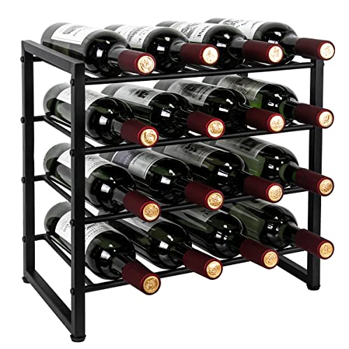 Wine Rack Freestanding 16 Bottle 4 Tier Display Storage Wine Rack for Countertop Cabinet Wine Holder Wine Shelf for Kitchen, Bar, Pantry, Wine Cellar, Basement (Metal)