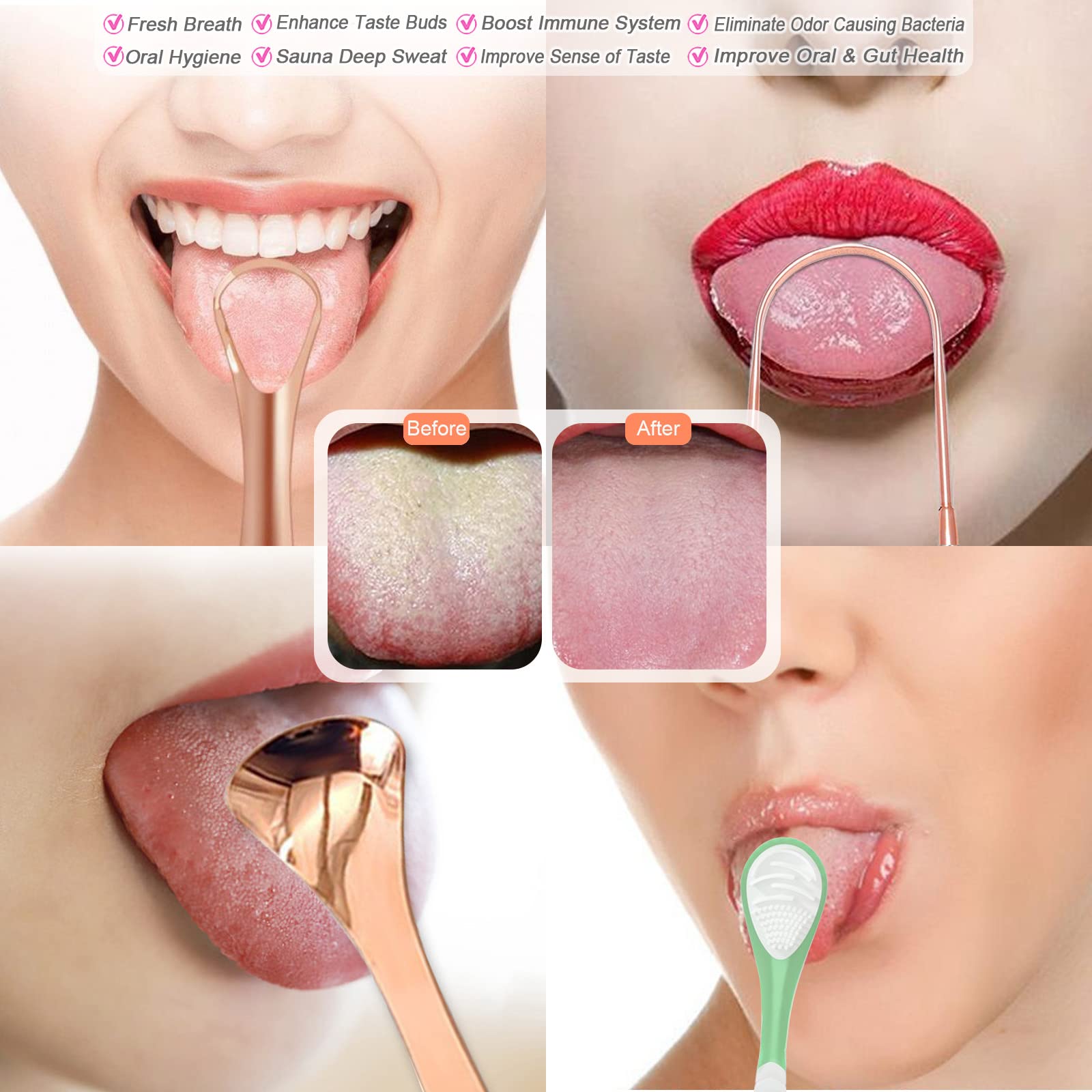 4Pack Tongue Scraper Tongue Cleaner Double-Side Silicone Tongue Brush for Adults Kids Oral Care Reduce Bad Breath