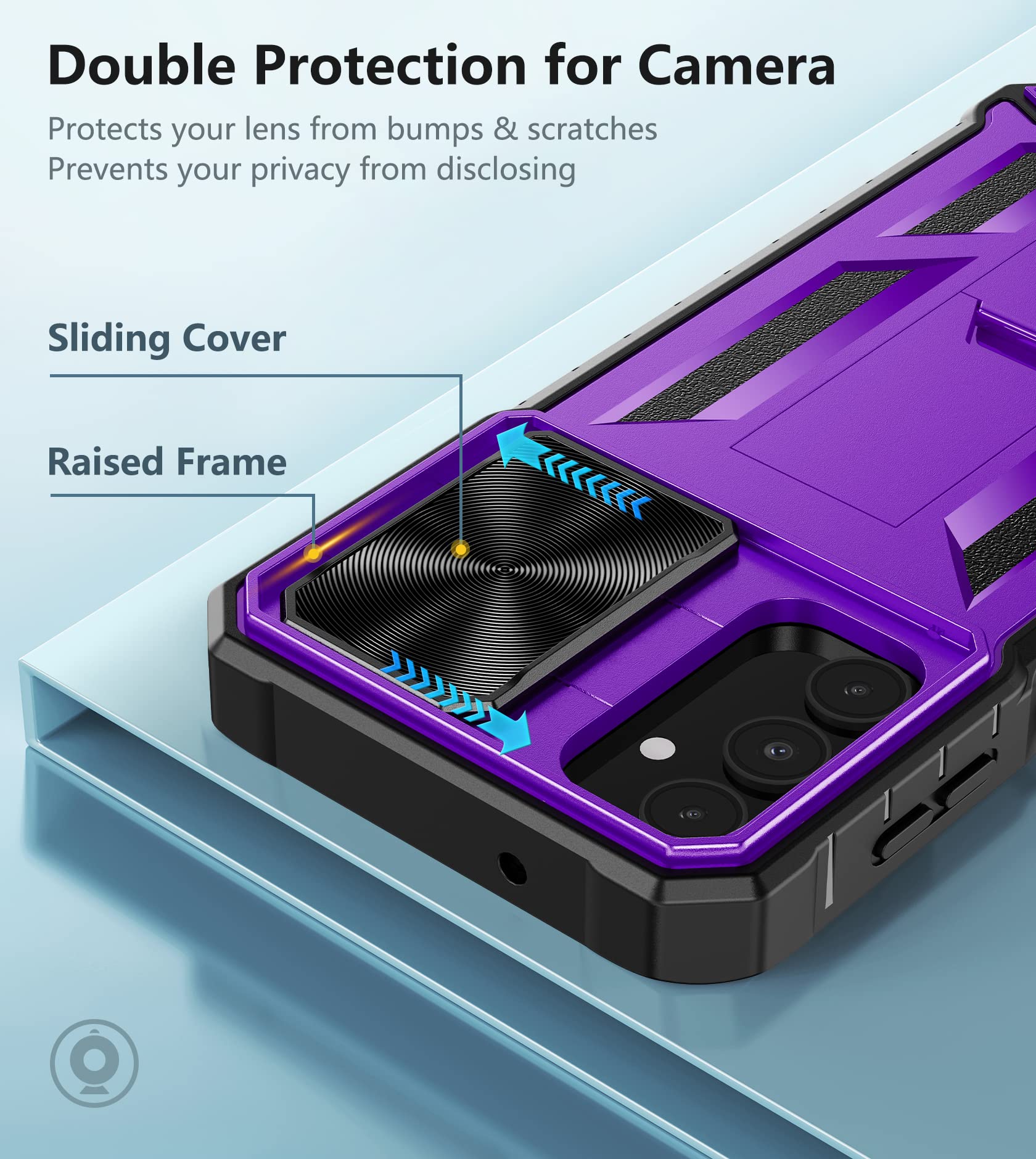 FNTCASE Case for Samsung Galaxy A14-5G: Military Grade Drop Proof Protection Rugged Protective A14 Cell Phone Cover with Built-in Kickstand & Slide - Shockproof TPU Matte Textured Tough Cases - Purple
