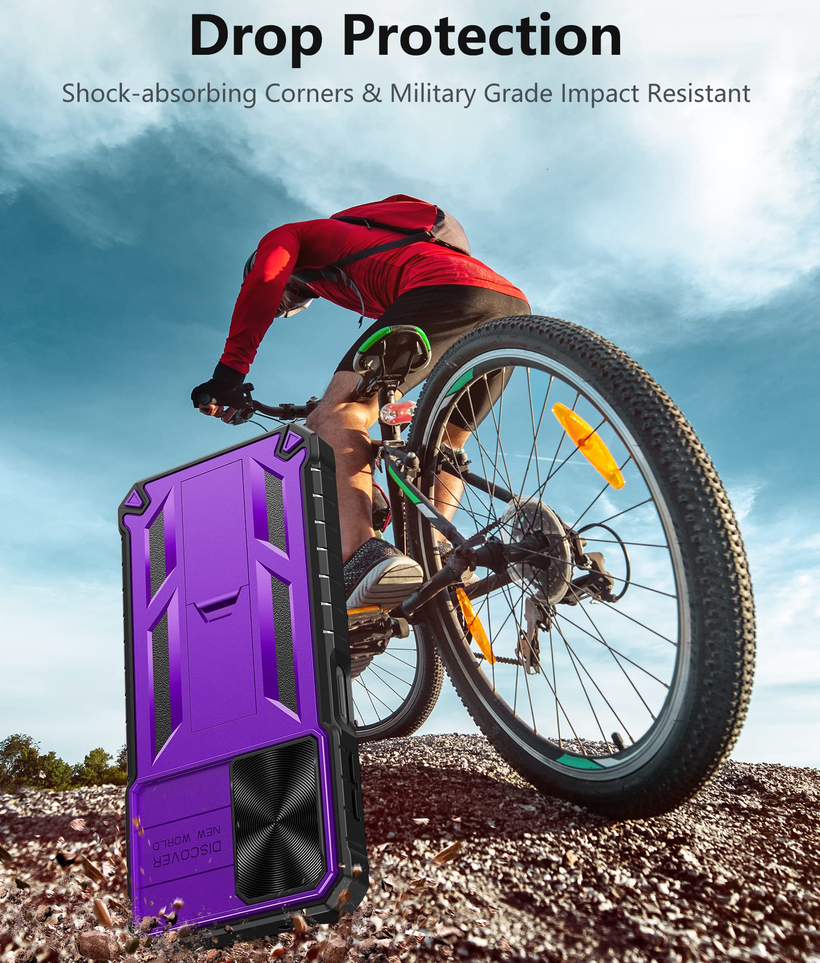 FNTCASE Case for Samsung Galaxy A14-5G: Military Grade Drop Proof Protection Rugged Protective A14 Cell Phone Cover with Built-in Kickstand & Slide - Shockproof TPU Matte Textured Tough Cases - Purple