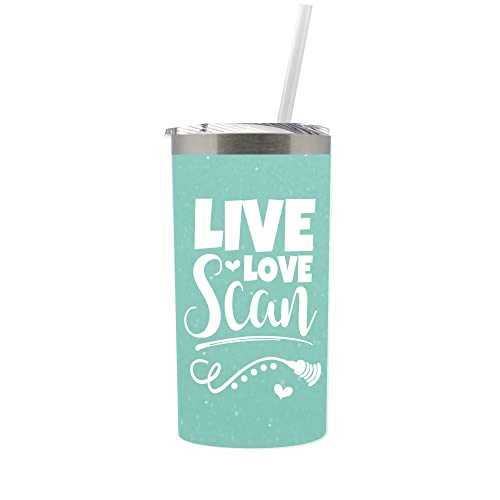 Ultrasound Tech Gifts for Women Funny Live Love Scan Tumbler Cup with Straw and Lid Water Bottle Mint 0203
