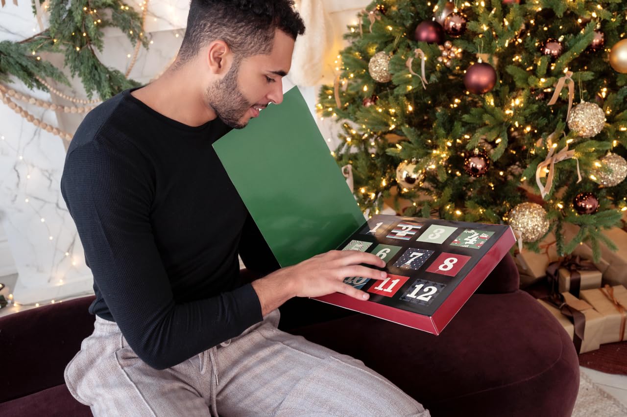 Gertex Mens Premium Christmas Holiday Sock Advent Calendar | 12 Days of Socks | Sock Size 10-13 | Includes 12 Crew Socks
